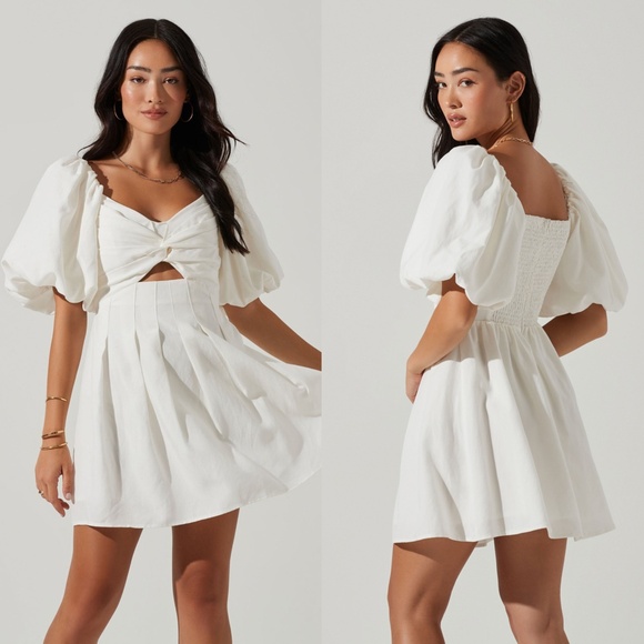 Astr | Dresses | New Astr The Label White Serilda Cutout Waist Puff ...